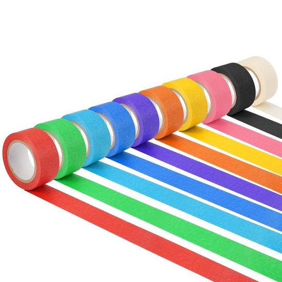 10 Rouleaux Coloré Ruban Masquage 25mm x 10m Ruban de Masquage Peinture ...