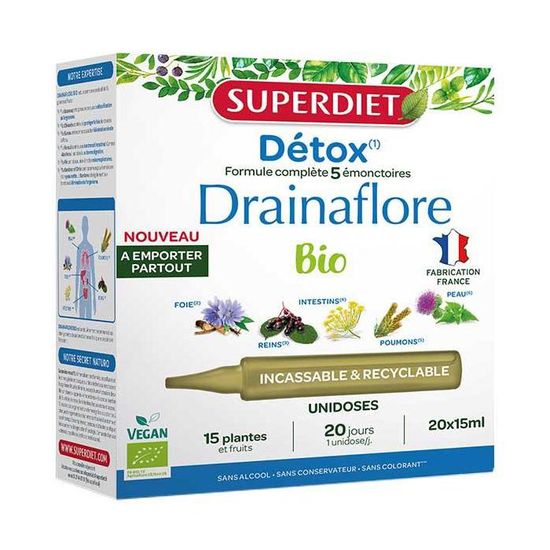 Superdiet Détox Drainaflore Bio 20 unidoses de 15ml - Cdiscount Santé ...