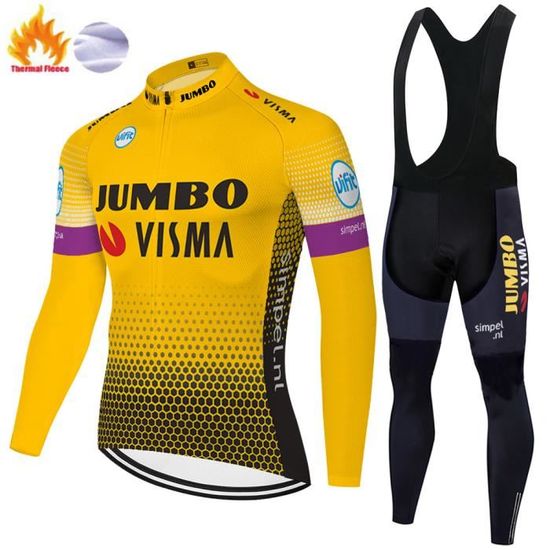 Ensemble de maillot de cyclisme à manches longues pour hommes, vêtements de vélo VTT, polaire ...