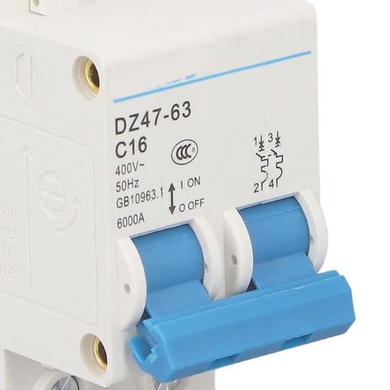 JIA Disjoncteur miniature 2P Isolateur de courant résiduel Montage sur rail DIN 400V 16A DZ47‑63 ...