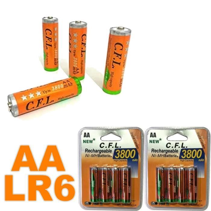 8 PILE AA LR06 CFL RECHARGEABLE BATTERIE ACCU 1.2V 3800mAh NI-MH NIMH ...