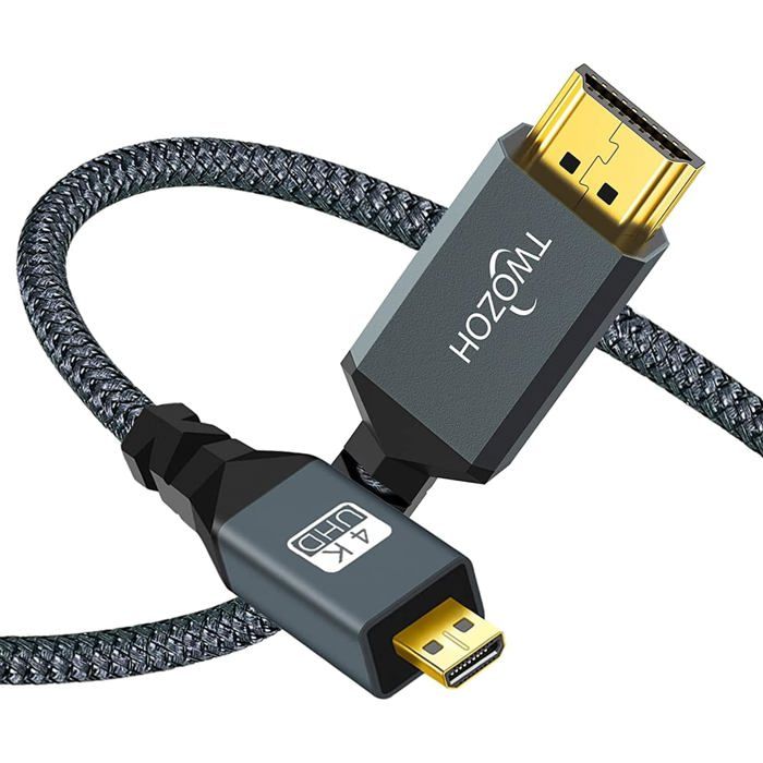 Câble Micro HDMI vers HDMI 2M, Nylon tressé Câble HDMI A vers Micro ...