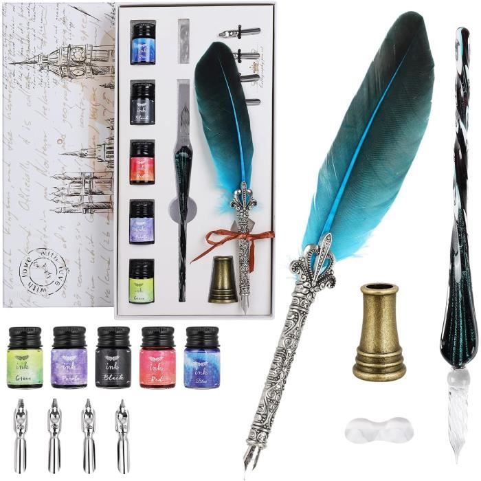 Stylo Plume Calligraphie Stylo En Verre Rétro Stylo Dip À Plume Avec 4 ...
