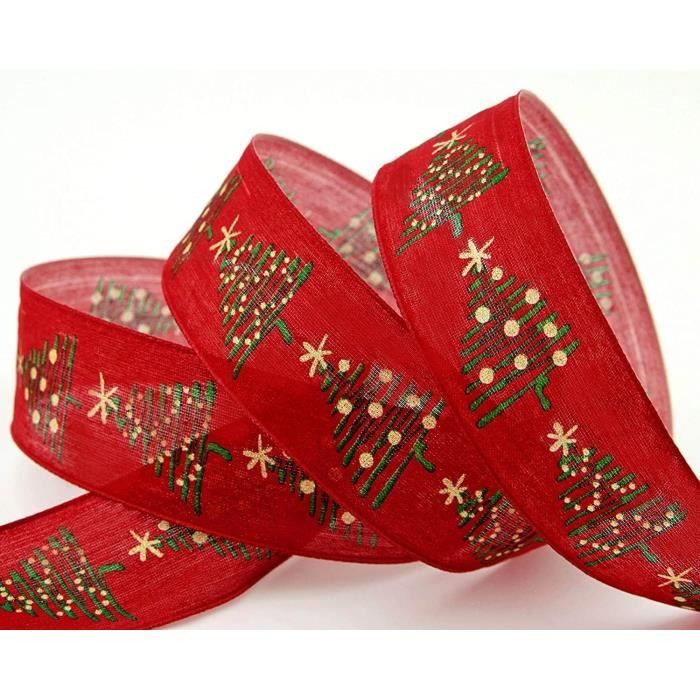 20 M X 40 Mm Ruban Décoratif Feliz Rouge Vert Hiver Arbre De Noël Ruban ...