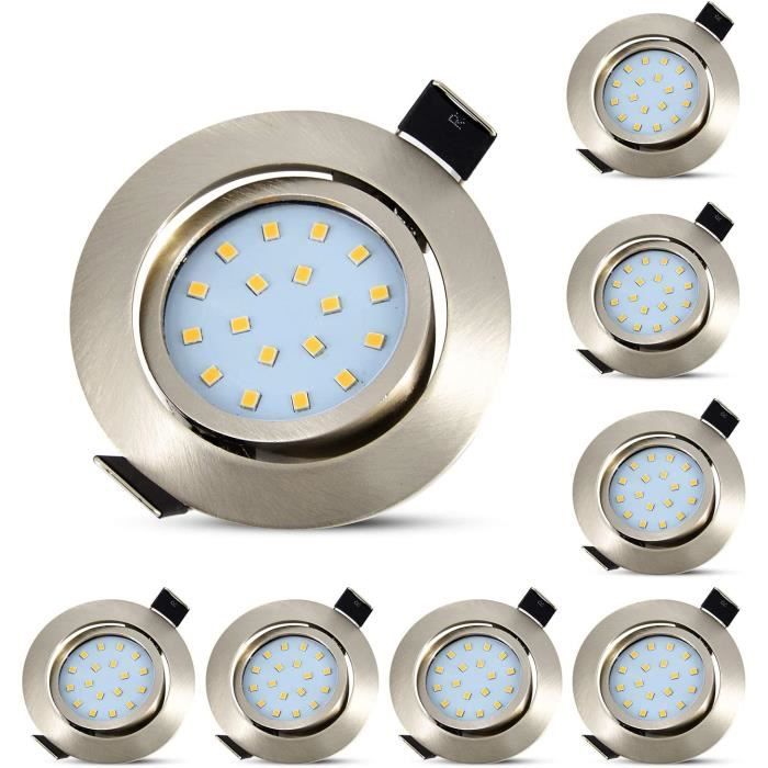 Lot de 8 spots encastrables ultra plats à LED 5 W Blanc chaud 230 V Acier inoxydable brossé Spot ...