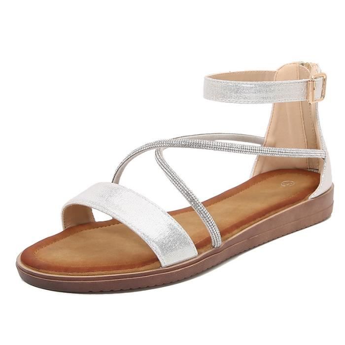Sandales Femme - INSFITY - Simili cuir - Bout arrondi - Talon plat ...