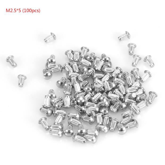 LAM-Rivet solide 100 pièces M2.5 en acier inoxydable tête ronde tige ...