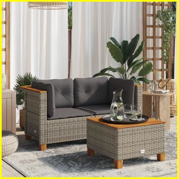 DXBK Canapés d'angle de jardin et coussins 2 pcs gris résine tressée ...