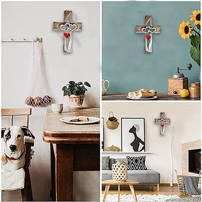 VINGVO Croix en bois sculptée, Décoration murale en forme de croix avec ...