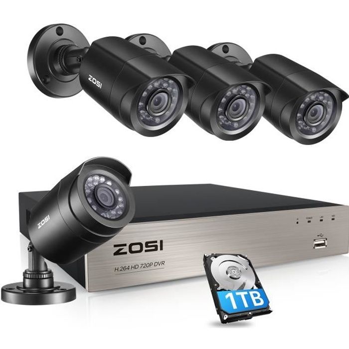 ZOSI 8CH 720P DVR avec Disque dur 1TB, Caméra de Surveillance 1MP ...