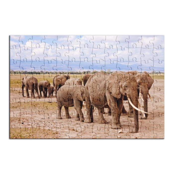 Puzzle Classique 100 pièces Horde d'Éléphant dans la Savane Vie Sauvage ...