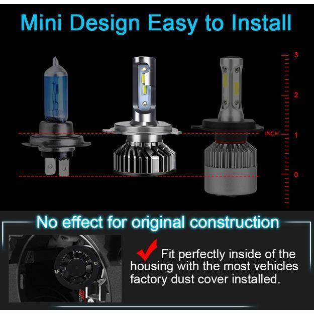 2 Ampoules,Ampoule H4 LED,10000LM Phares pour Voiture et Moto,Ampoules ...