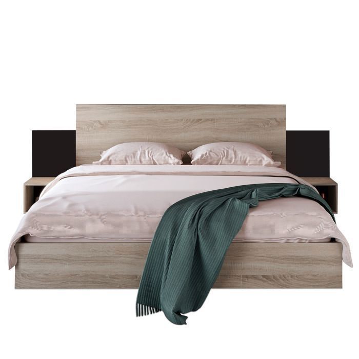 MODFU Lit adulte lit double 160 x 200 cm en bois avec 2 tables de ...