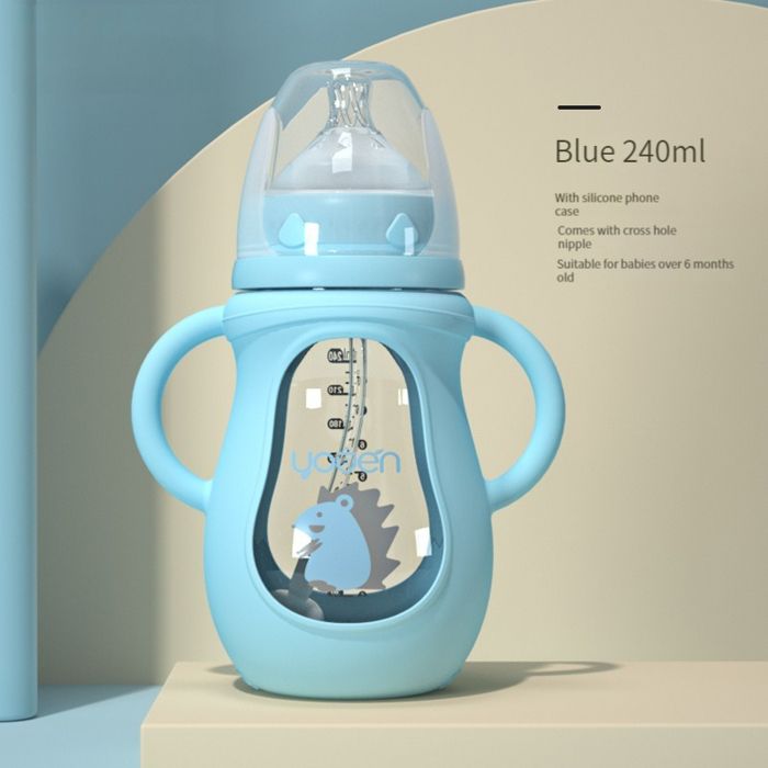 Biberon en verre avec paille, goulot large, poignée en silicone ...