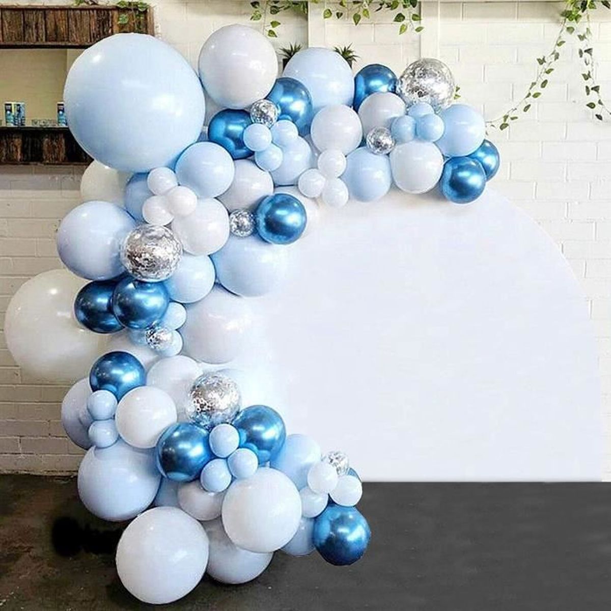 Arche Ballon Bleu Blanc Argent, 107pcs Kit Arche Ballon Anniversaire ...