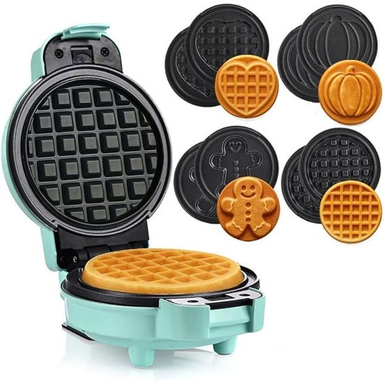 Mini Waffle Maker with Interchangeable Plates, 4 Shapes - Pumpkin ...