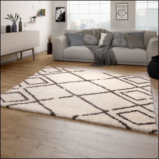 Tapis Shaggy Tapis De Salon Shaggy Poil Long Motif Diamant Scandinave Moderne, Dimension:80X150 ...