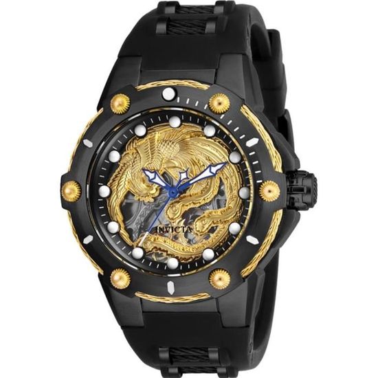 Invicta Bolt Femme Bracelet Silicone Noir Quartz Cadran Doré Montre ...