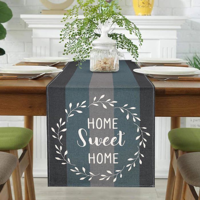 Chemin de Table Moderne Noir Lavable Chemin de Table Lin Bleu Marine ...