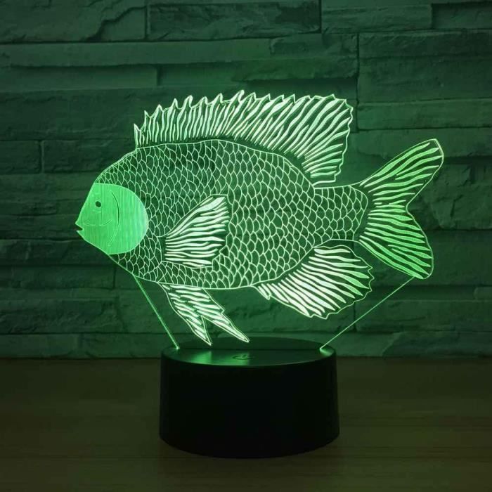 3D Lampe Illusion Optique Modèle De Poisson Animal Led Veilleuse ...