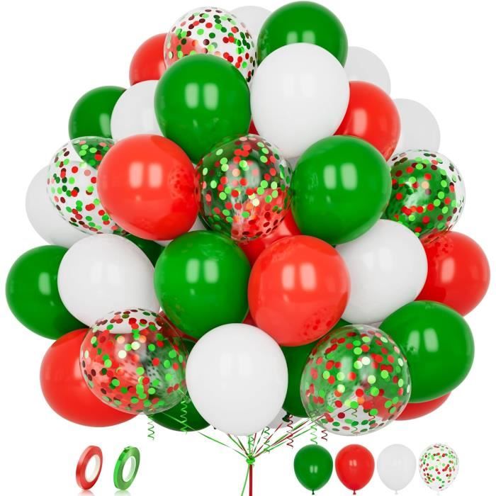 60 Pièces Ballons Noël, 12 Pouces Blanc Rouges Verts Confettis Latex ...