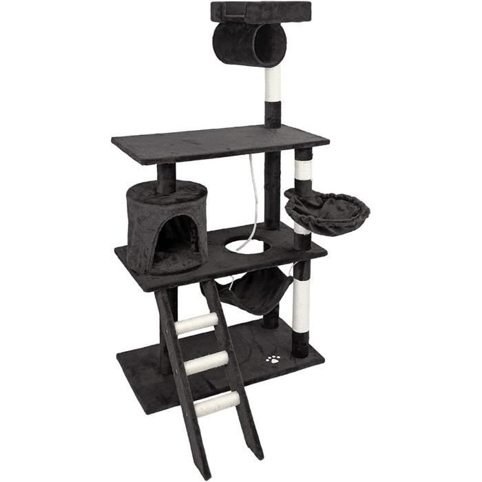 Arbre à Chat Noir Sisal 141cm Arbre d’Escalade Arbre de grattage Jeux ...
