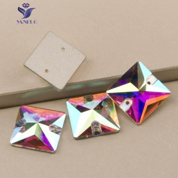 Ecusson Yanruo Strass à Coudre En Verre Carré 16mm 22mm Strass En