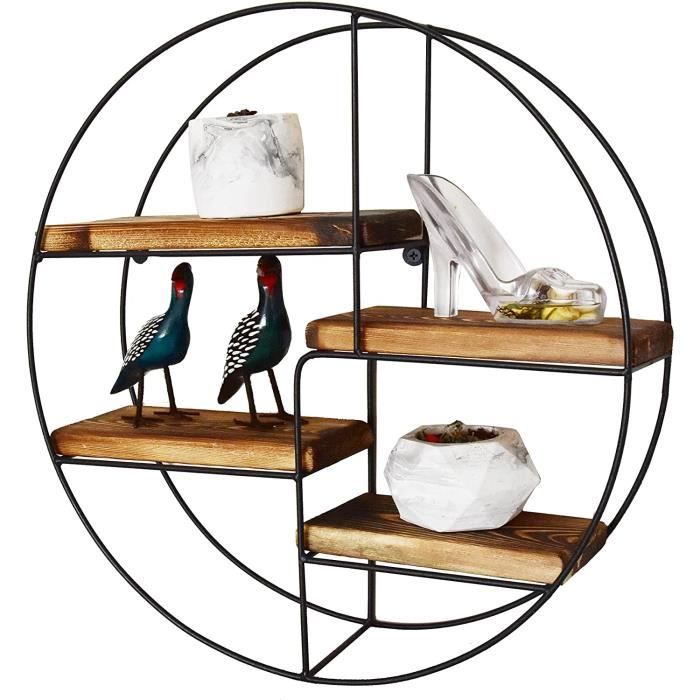 Mayda Étagère murale ronde en bois naturel avec 4 tablettes (bois rond ...