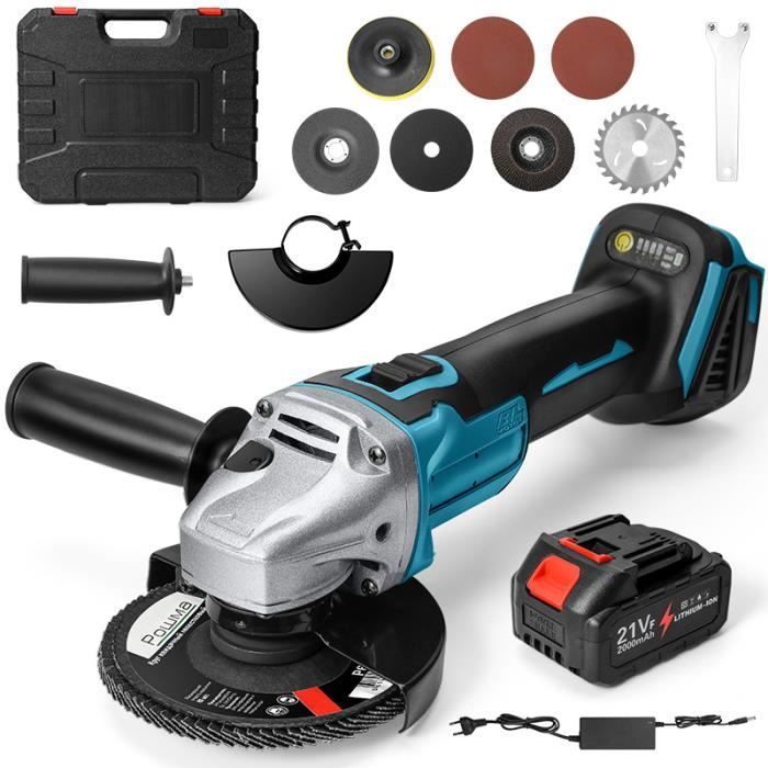 Meuleuse d'angle Brushless sans fil 125mm avec Batterie 2.0Ah + Chargeur, Disqueuse électriques ...