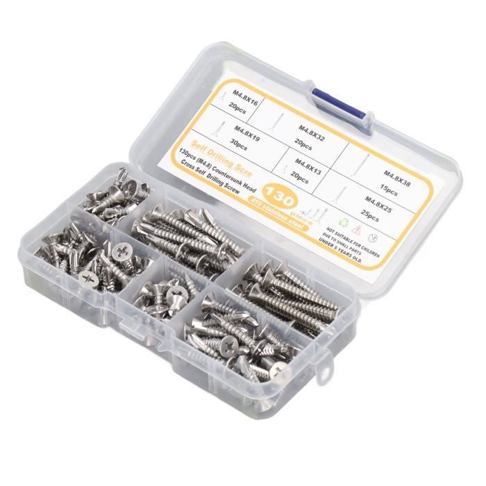 Vis cruciforme à tête plate en acier inoxydable QQMORA - M4.8 - 130 pièces - Cdiscount Bricolage