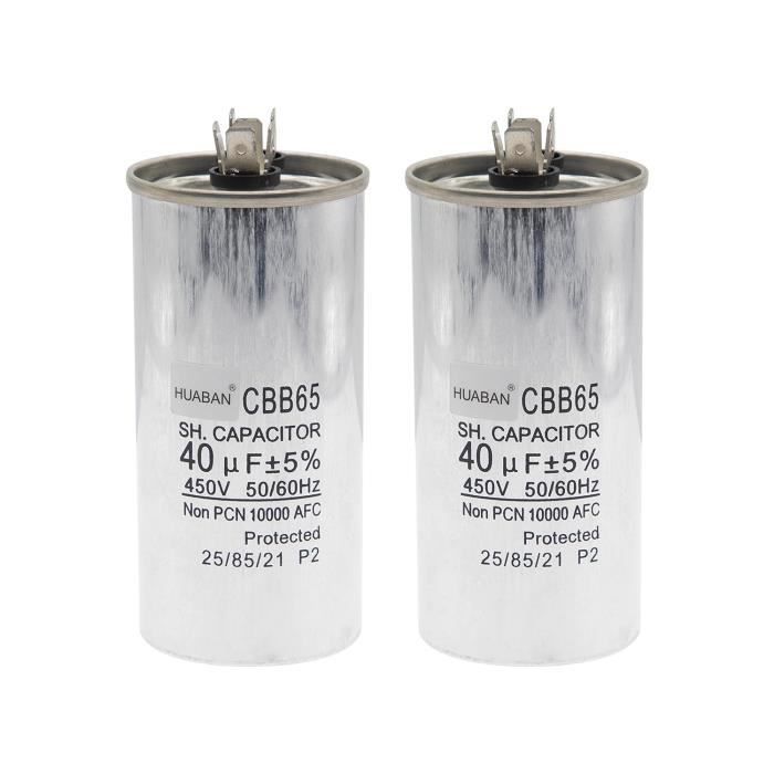 2 Pièces 40 Uf Condensateur De Démarrage Cbb65 450V 50-60Hz Coquille En Aluminium Pour ...