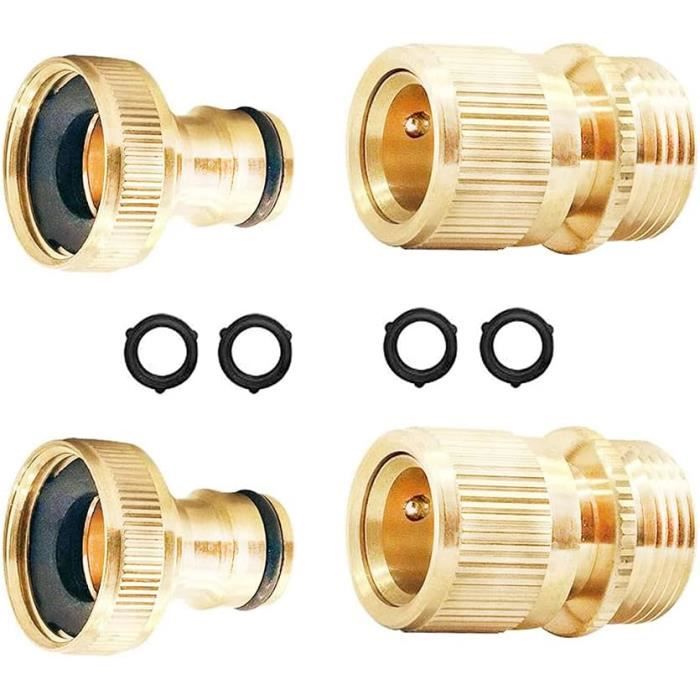 Connecteur de Tuyau en Laiton 4 Pièces,Raccord Rapide de Tuyau d'arrosage,Connecteur de Tuyau 3 ...