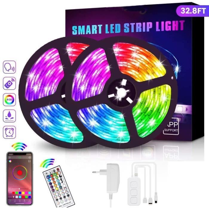 Ruban LED Bleutooth,10M Bande LED 300 LEDs 5050 RGB, Contrôlé par APP, Synchroniser avec Rythme ...