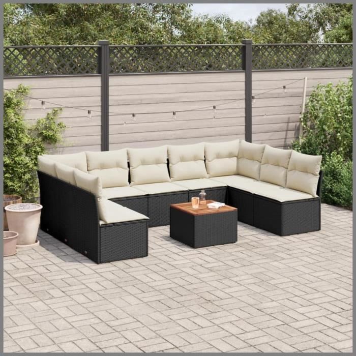 DXBK Salon de jardin 10 pcs avec coussins noir résine tressée 3223788 ...