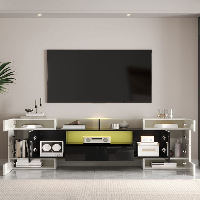 Meuble TV LED brillant 200cm, avec support TV moderne avec surface en ...