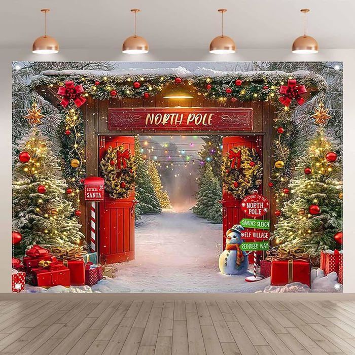 2.1x1.5m North Pole Red Wooden Door Santa House Backdrop Fairy Village ...
