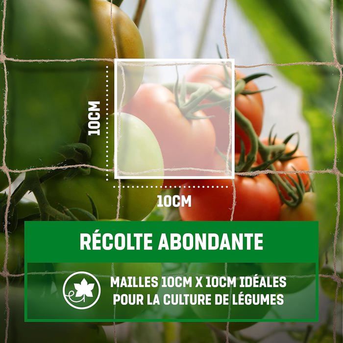 1 Filet de jute, mailles 10cm, fibres naturelles, support plantes ...