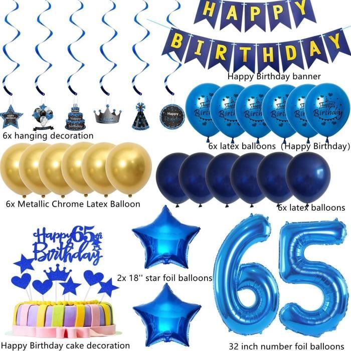 Ballons 65 Ans Anniversaire Homme Décoration Bleu Or 65 Ans Homme ...