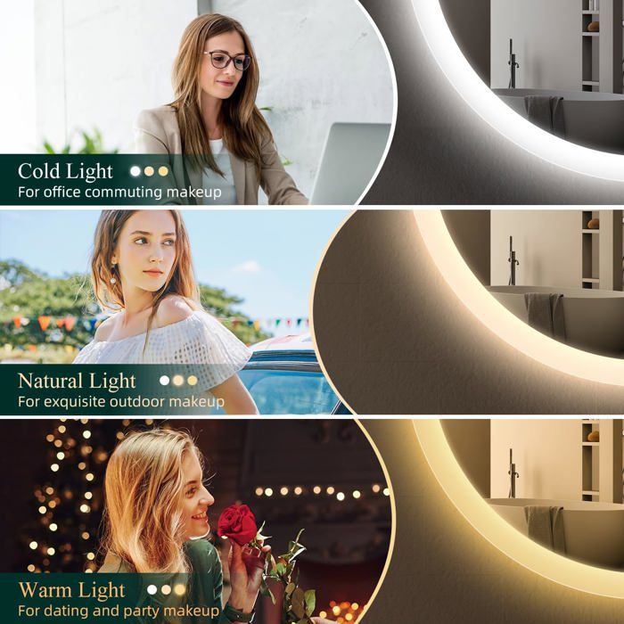 60 cm Miroir Rond Salle de Bain avec LED Miroir Salle de Bain Lumineux ...