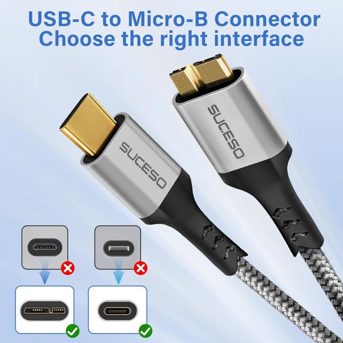 Cable USB C vers Micro USB 3.0 Cable Disque Dur Cable Type C male vers Micro B male Compatible ...
