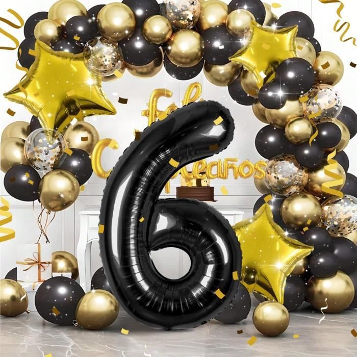 Ballon Chiffre Anniversaire 6,Ballon Numéro 6 Noir,40" - 101Cm Géante ...