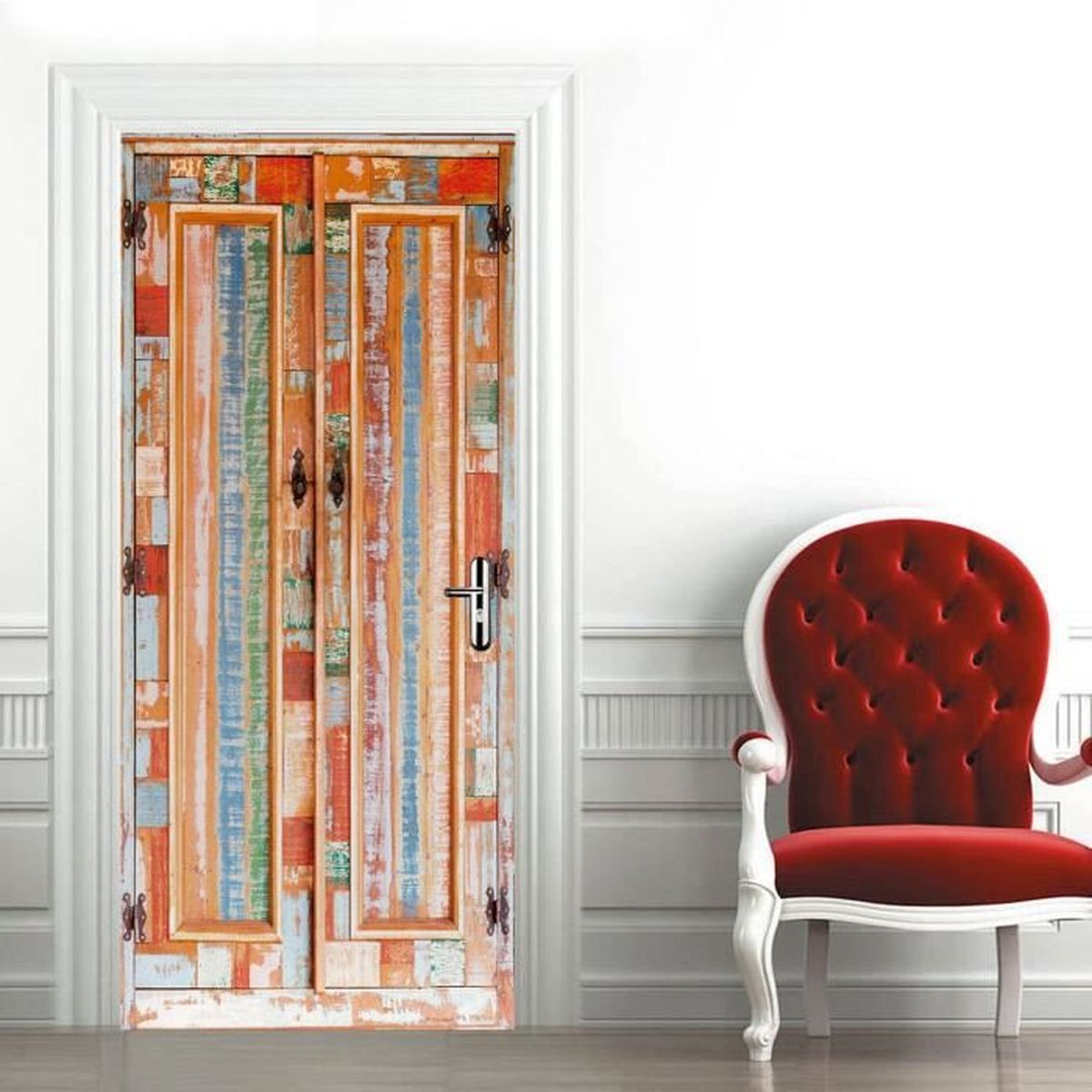 Sticker Porte Autocollant Poster De Porte 3D Ancienne Armoire en Bois ...