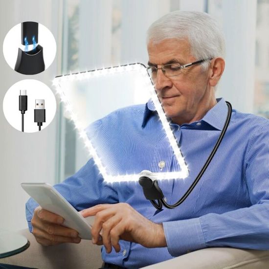 5X Grande Loupe de Lecture avec Lumière, Rechargeable Lampe Loupe Mains Libres avec Col de Cygne ...