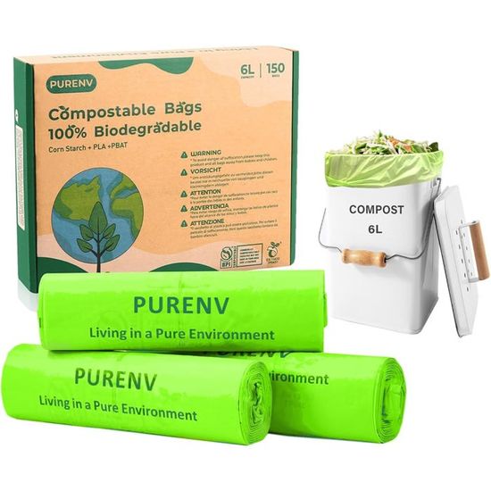 6Lx 150 Compostable Sac Poubelle,Sachets Biodégradables À Déchets,Sacs ...