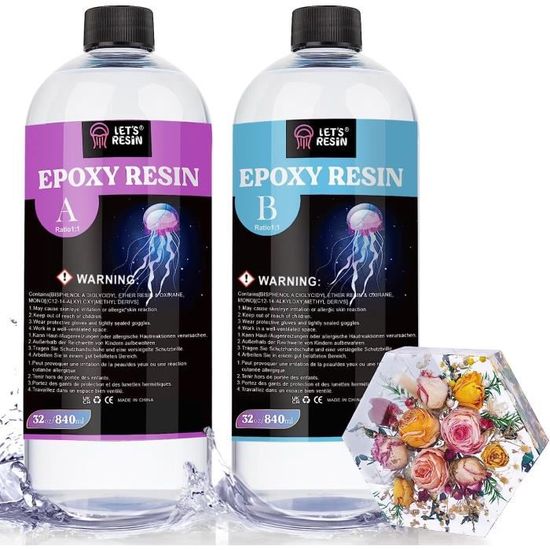 Resine Epoxy Transparente, 2L-64oz Résine Epoxy - 1:1 en Volume - Pas ...