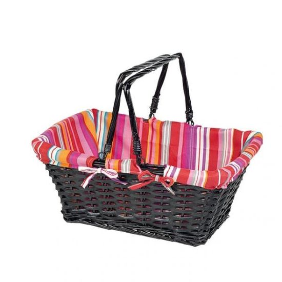 Panier en osier marron foncé, tissu coloré et 2 anses - Cdiscount