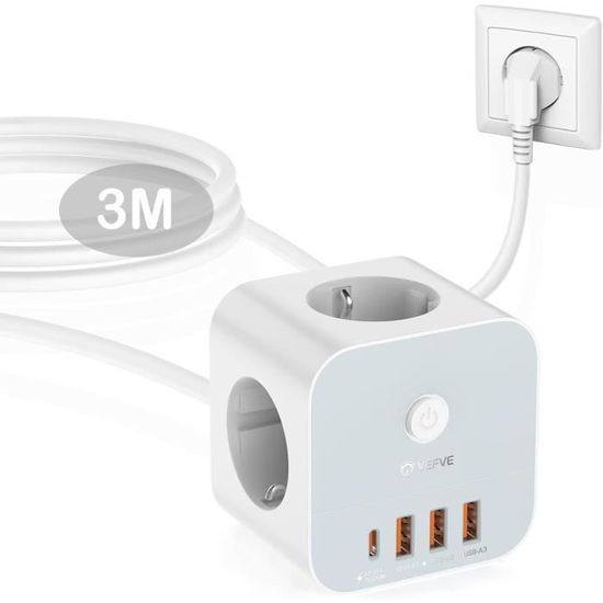 Bloc Multiprise Cube Avec Usb, Multiprise 7-En-1, Adaptateur Prise Multiple Avec 3 Prises 1X Usb ...