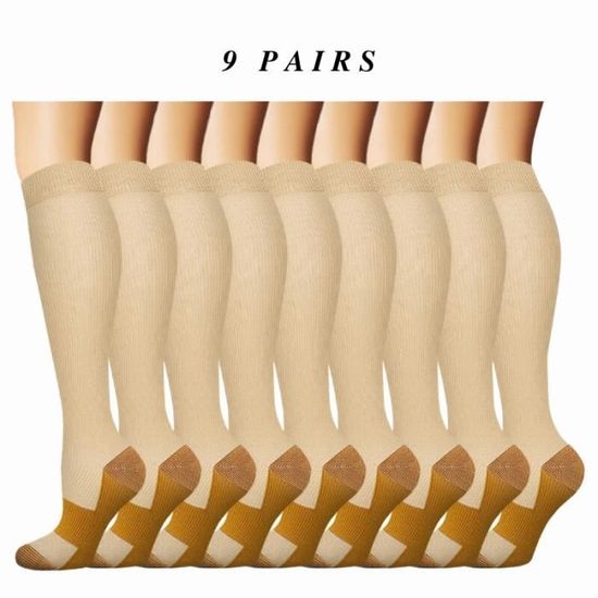 Bas,chaussettes de Compression en cuivre pour femmes, 9 paires, bas ...