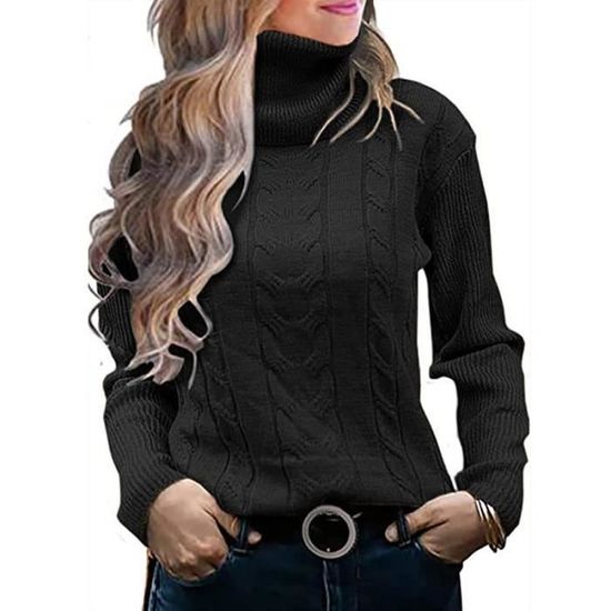 Sous Pull Femme Col Roulé en Tricot Automne Hiver Pullover Chaud Epais ...