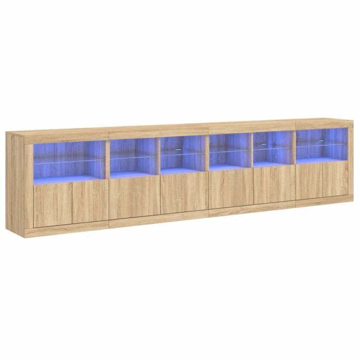 Buffet bahut - SONOMA - 283 cm - Eclairage LED - Bois d'ingénierie - 2 ...